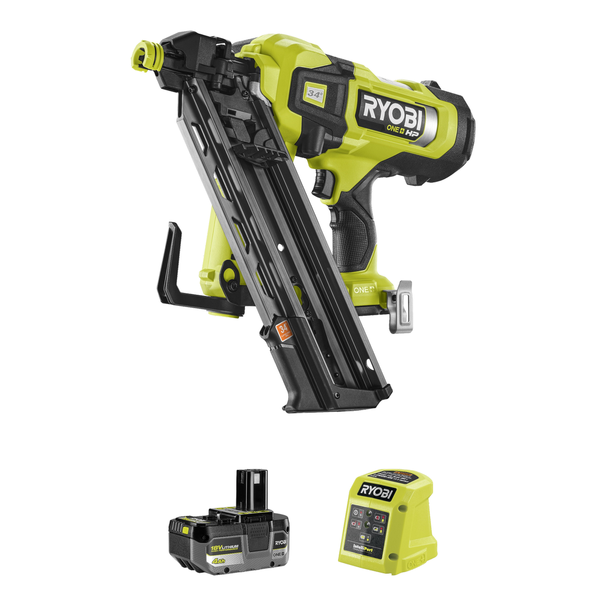 Ryobi 18V ONE+ HP Brushless AirStrike Framing Nailer 30-34° - 4Ah Kit ...
