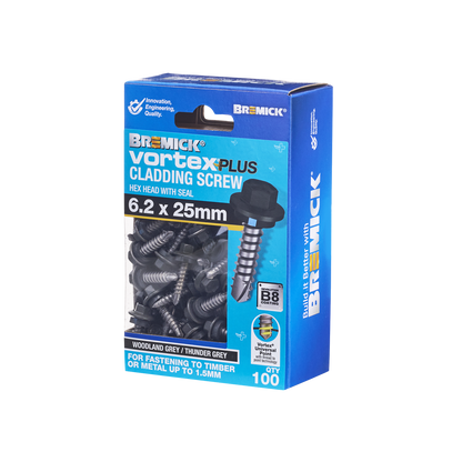 Bremick Hex Vortex Plus Cladding Screw 6.2 x 25mm - 100 Pack - B8 Coat ...
