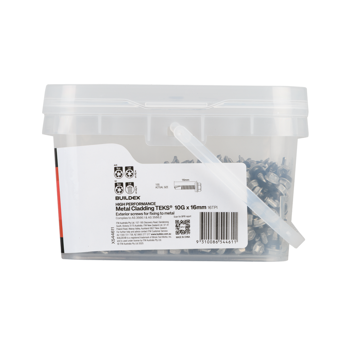 Buildex Teks Screws - 10g x 16mm - Class 4 - 1000 Pack - Self-Drilling ...