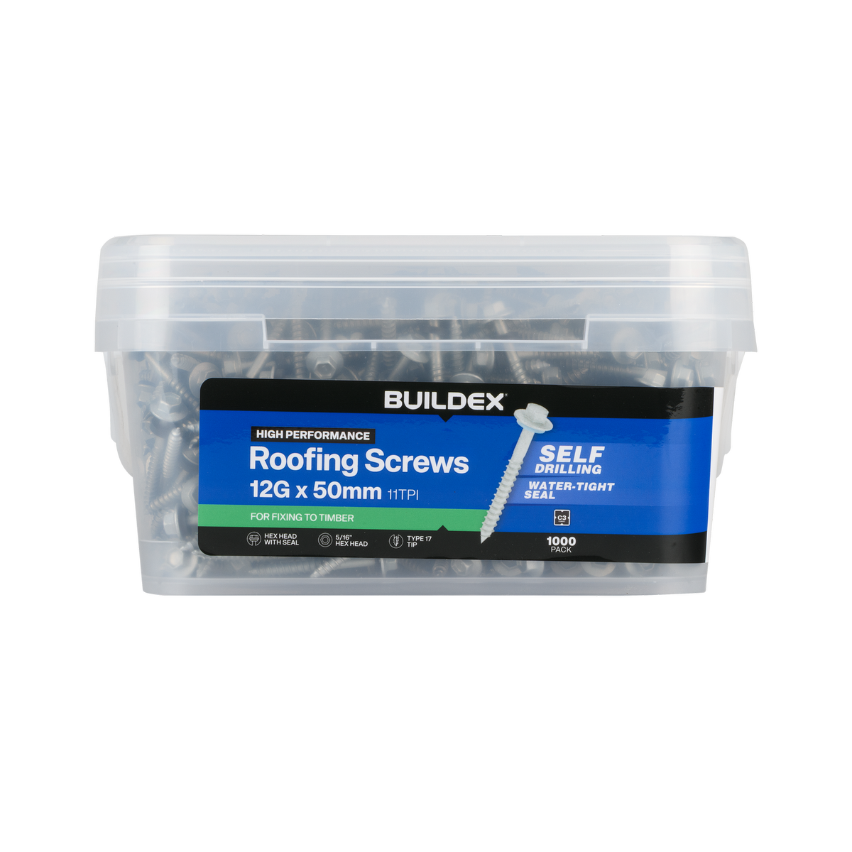 Buildex 12g x 50mm Class 3 Roofing Screws - 1000 Pack - Zinc-Alloy - D ...