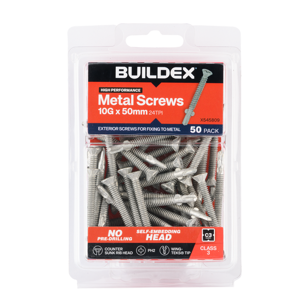 Buildex 10g x 50mm Class 3 Sheet Metal Screws 50 Pack Wing TEKS – Auzzi ...