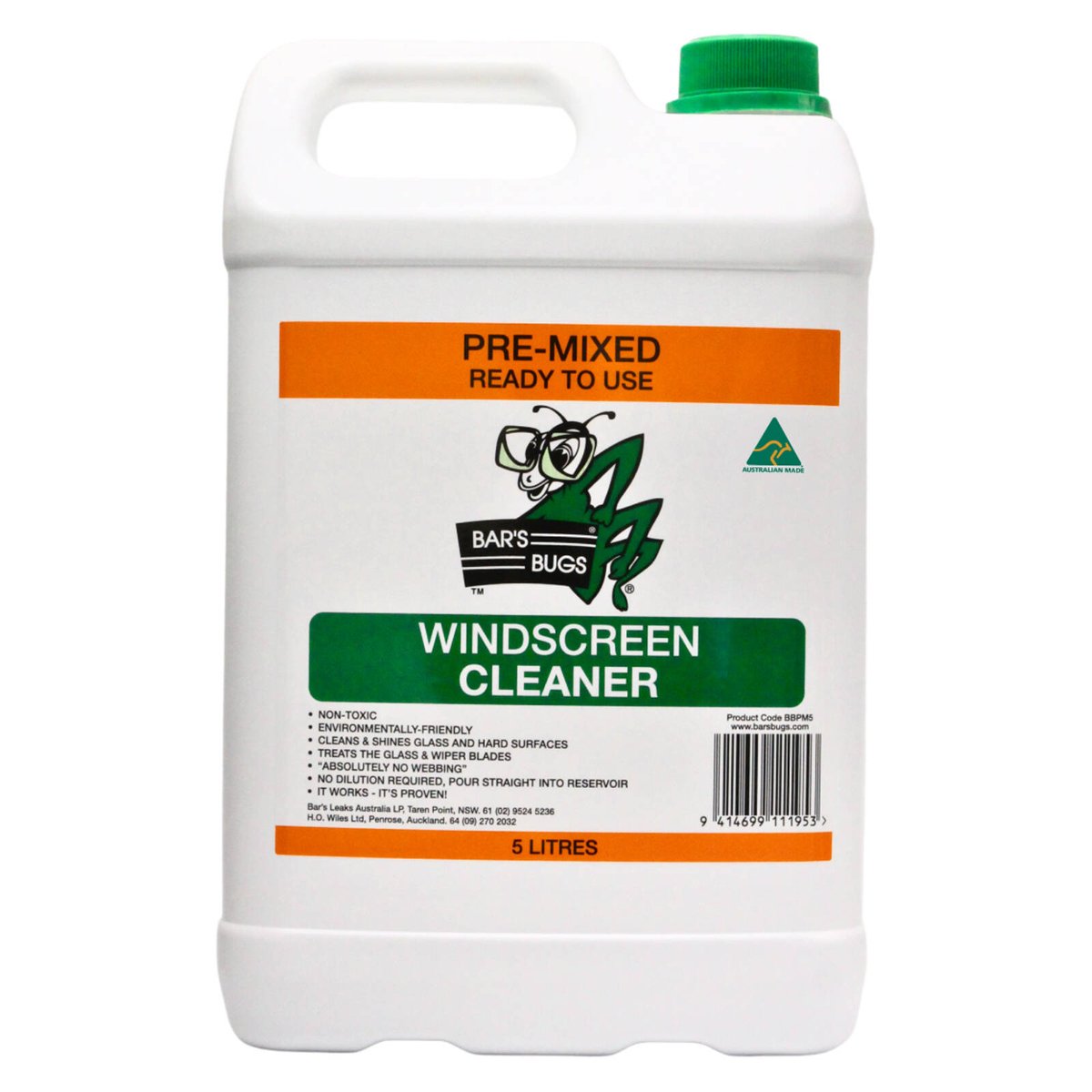 Bar S Bugs 5L Pre Mix Windscreen Cleaner - Green - Effective Grime Rem ...