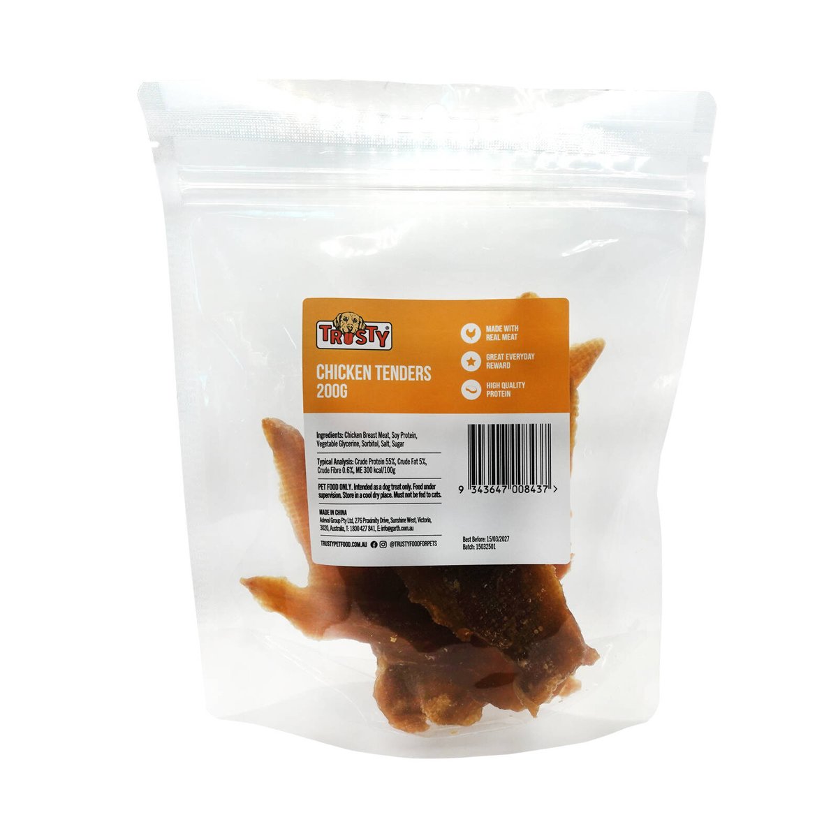 Trusty Chicken Tenders Dog Treats - 200g - Chewy, High-Quality Protein ...