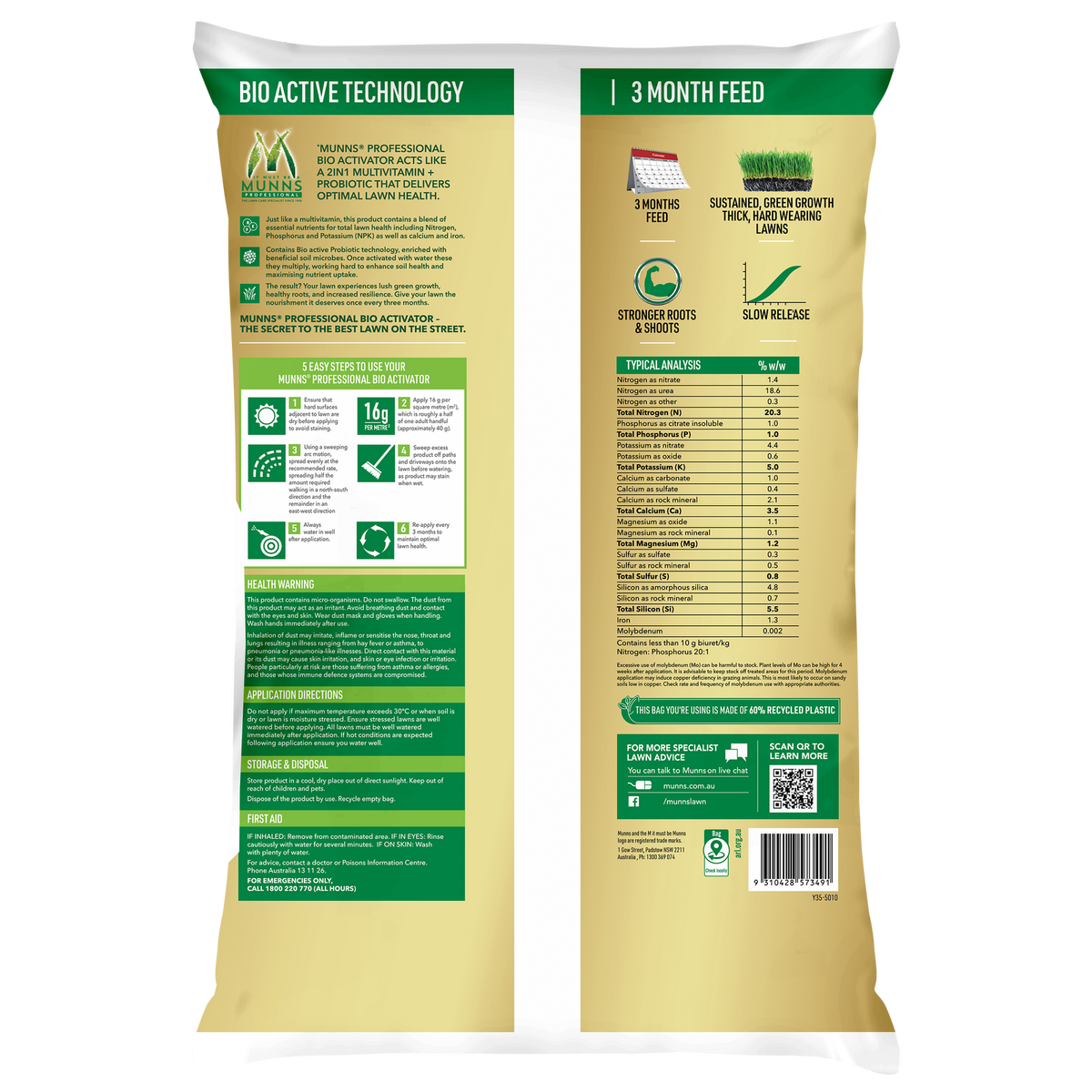 Munns Professional Bio Activator Lawn Fertiliser - 8kg Granular - 500m ...