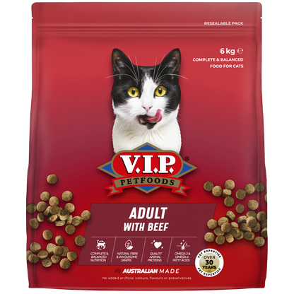Vip 6kg Beef Dry Cat Food - Complete Nutrition for Adult Cats - Austra ...