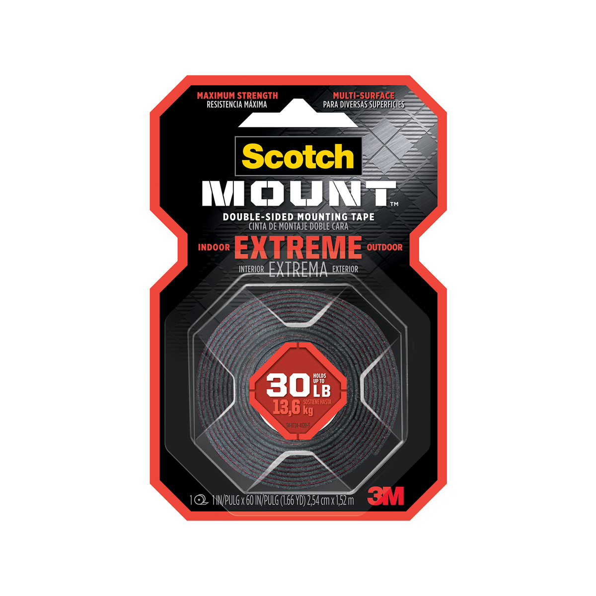 Scotch Extreme Double Sided Mounting Tape 2.5cm x 1.5m Maximum Strengt ...