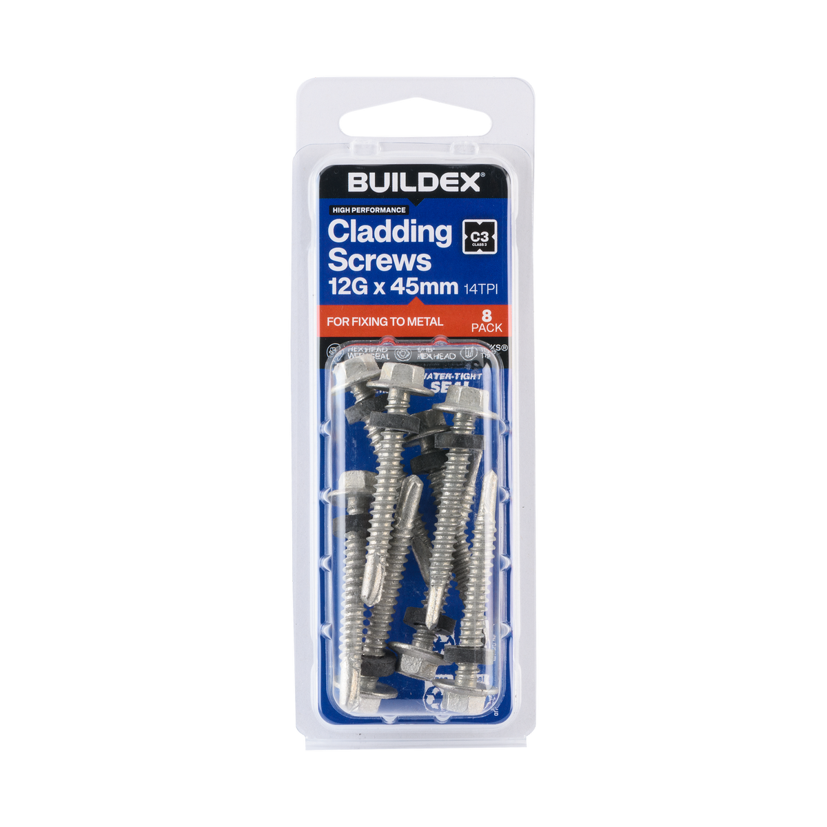 Buildex 12g x 45mm Roofing Teks Screws - 8 Pack - Class 3 Corrosion Pr ...