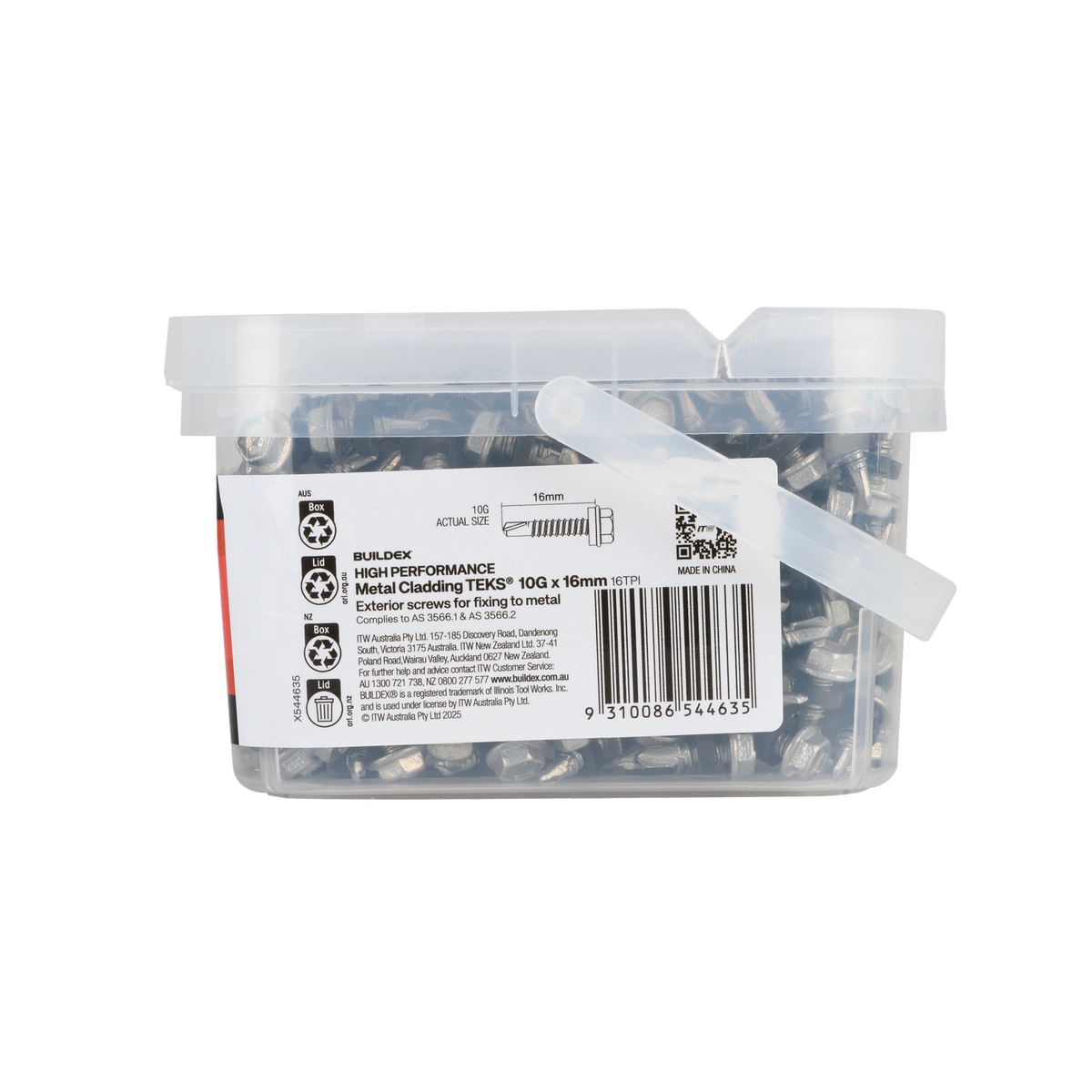 Buildex Teks Screws - 10g x 16mm - Class 4 - 500 Pack - Self-Drilling ...