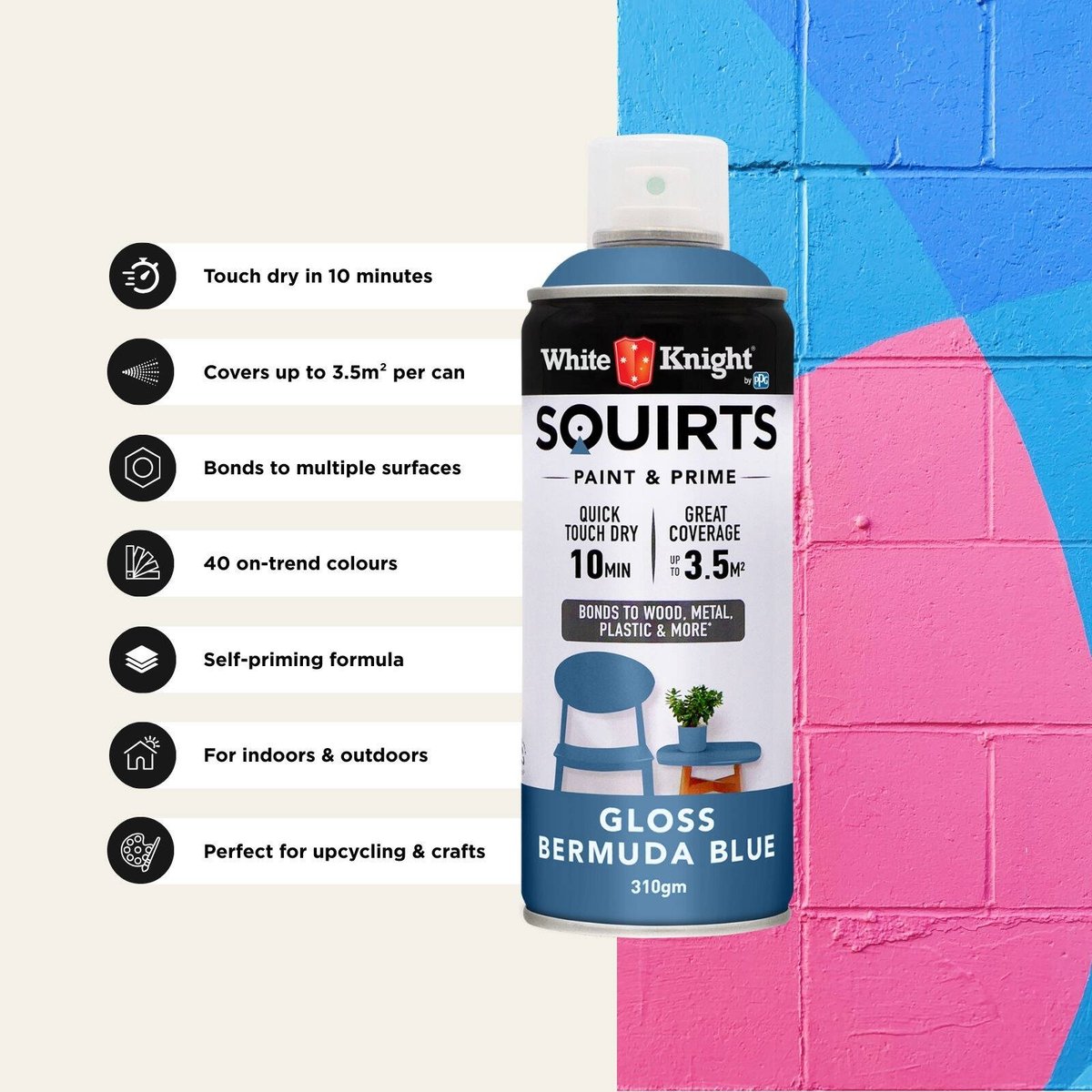 White Knight Squirts Bermuda Blue Gloss Spray Paint 310g Durable Finis ...