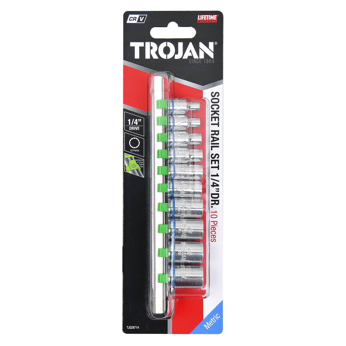 Trojan 10 Piece Socket Rail Set 1/4" - Metric Chrome Vanadium Sockets ...