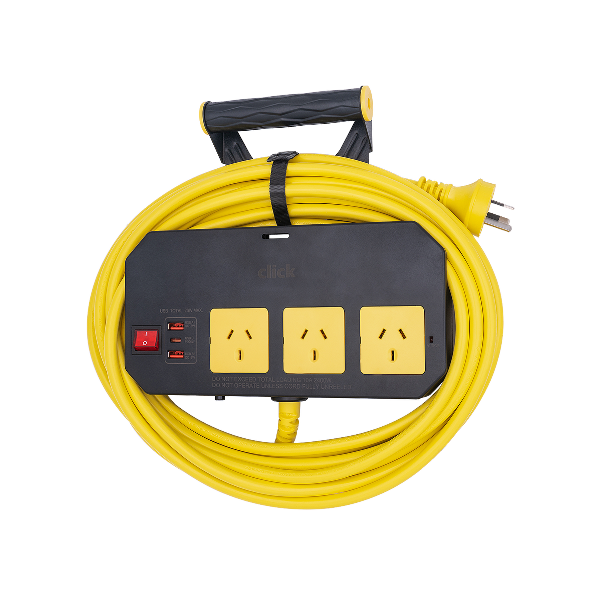 Click 10m Cord Wall Mountable Power Board - 3 Outlet with Hanger - Fas ...