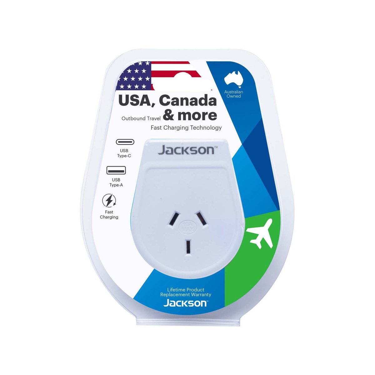 Jackson Outbound Slim USB A and C Travel Adaptor - 2.1A - White - Ligh ...