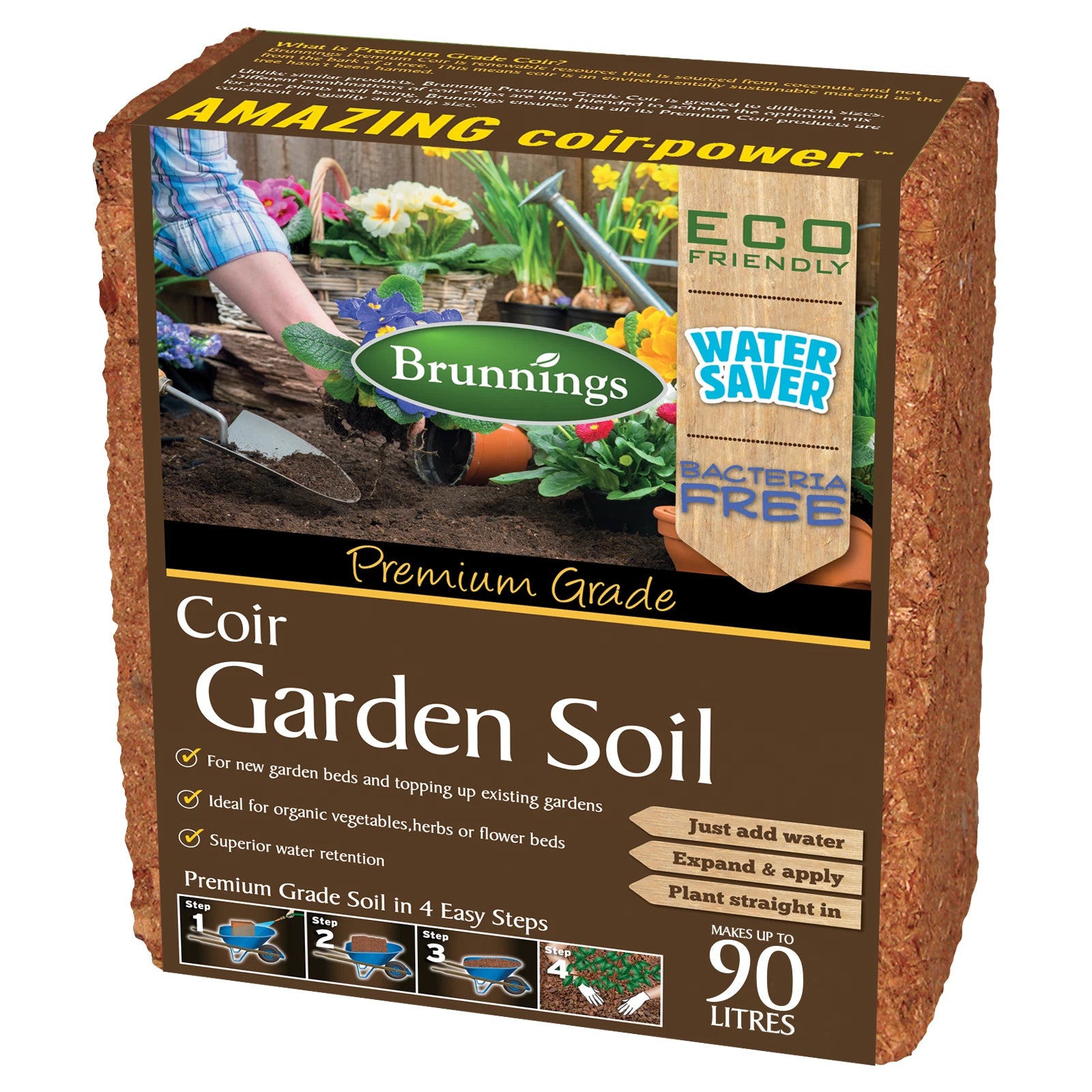 Brunnings 90L Coir Garden Soil Mulch Block - Expands in 20 Minutes, Su ...