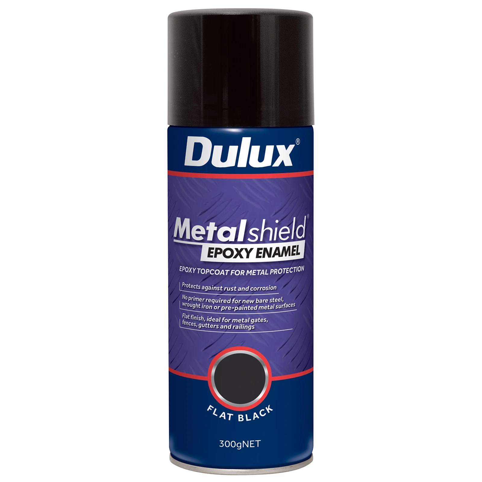 Dulux 300g Metalshield Epoxy Enamel Spray Paint Flat Black - Rust Prot ...
